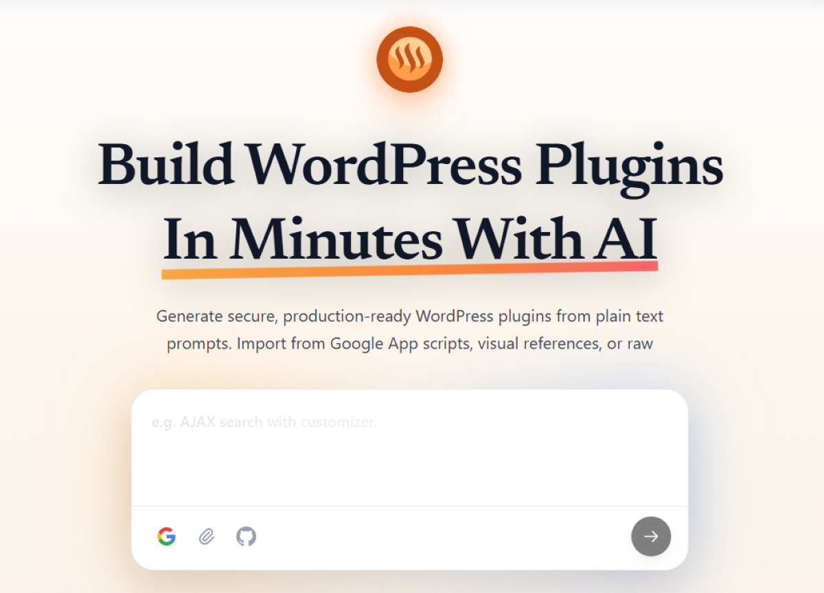 Steem - AI WordPress Plugin Generator | Vibe Code WordPress Plugins Instantly